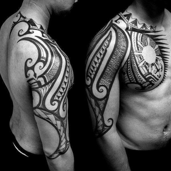 Tribal Tattoos On Chest And Shoulders